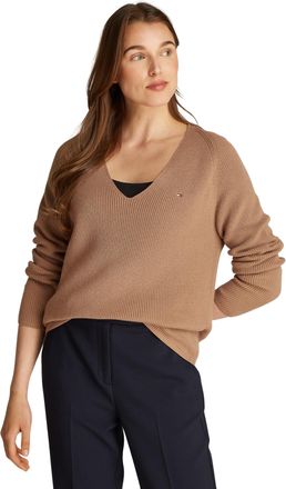 Tommy Hilfiger Damen Pullover Cardi Fine V-Ausschnitt, Beige (Safari Canvas), 3XL