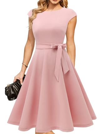 Dresstells Damen Weihnachtskleid Vintgae Rockabilly Kleider A-Line Petticoat Festliche Abendkleider elegant f&uuml;r Hochzeit Blush XL