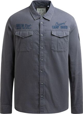 Camp David Herren Cargohemd mit Rippstruktur und Logo-Stickereien Blue Shades, XXXL