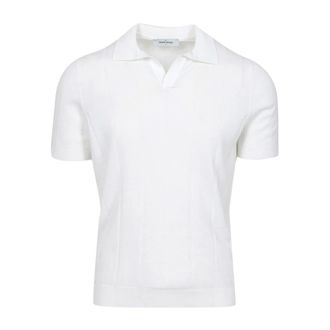 Gran Sasso Homme, Tops, Blanc, Taille: 2XL T-shirt Blanc en Coton C&ocirc;tel&eacute; &agrave; Col en V