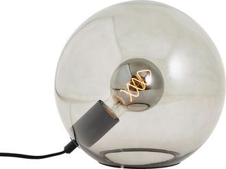 Lightbox dekorative Nachttischlampe - 24 cm Höhe, Ø 25 cm - Tischleuchte mit glatter Rauchglas Kugel & Schalter - für Schlafzimmer - E27, max. 25 W - aus Glas/