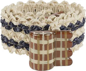 Exquisite J Striped Raffia Belt - Cream