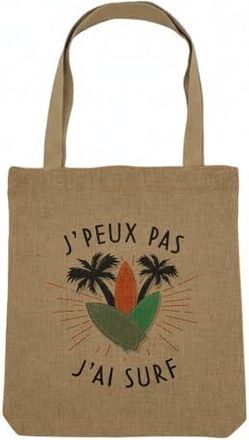 Fabulous Sac Shopping Tote Bag Aspect Lin - JPeux Pas Jai Surf Mer Sport Planche Vague - Sac de Courses Toile Epaisse 360g Beige Naturel Cabas Port&eacute; Epaule Sol