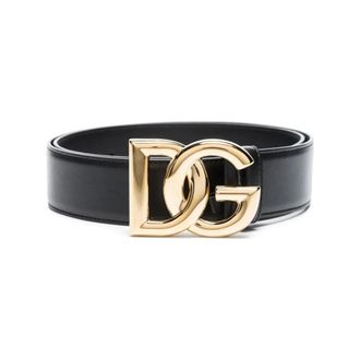 Dolce & Gabbana Femme, Accessoires, Noir, Taille: 80 CM Ceinture en cuir de veau logotée avec boucle dorée