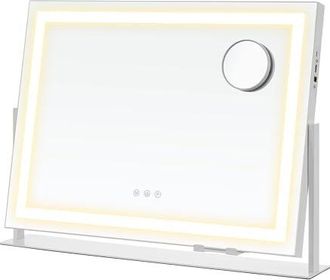 Songmics Miroir de Maquillage avec &Eacute;clairage, 15 Ampoules LED, Multiprise, Contr&ocirc;le Tactile, 3 Temp&eacute;ratures de Lumi&egrave;re, Intensit&eacute; R&eacute;glable, Support de T&eacute;l&eacute;phon