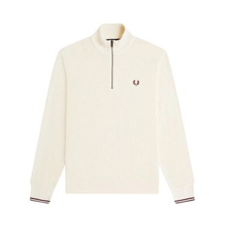 Fred Perry Gepr&auml;gter Pullover Sweater Elfenbein - - Knitwear - Herren - Beige - XL