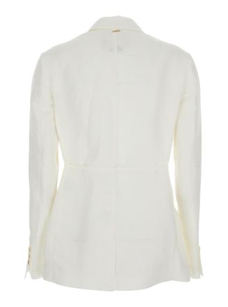 Twinset Womens Blazer White Linen-Blend Blazers Jacket