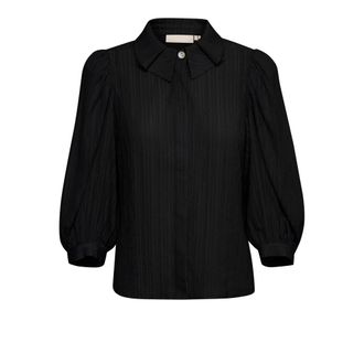 Karen by Simonsen Elegante Meteorit-Bluse mit Puff&auml;rmeln - - Blouses & Shirts - Damen - Schwarzk - XS