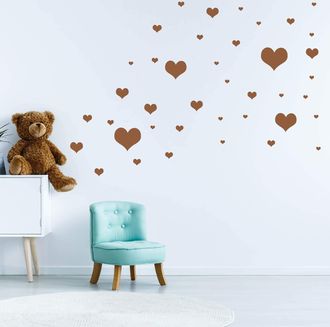 Sticker Genie 40 Herzchen Set - Herz Wandtattoo Wandaufkleber Sticker Aufkleber Liebe Heart Herzen (Lehmbraun)