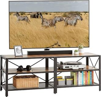Relaxdays TV-Lowboard, 4 F&auml;cher, offenes TV-Regal bis 60 Zoll, Fernsehtisch, HxBxT: 52 x 140 x 39 cm, braun/schwarz
