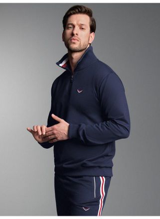 Trigema Sweatshirt TRIGEMA Troyer mit kontrastfarbigen Elementen