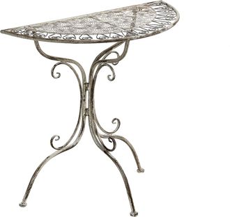 Beliani Balkontisch f&uuml;r 2 Personen Metall grau Antik-Optik halbrund 80x36 cm Nurra