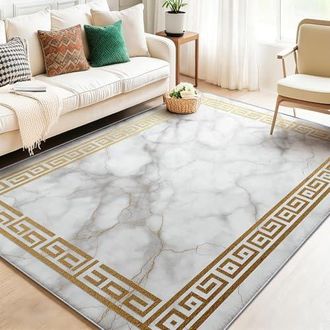 Generic Gris Tapis de Bain antid&eacute;rapant, Moquette d&eacute;coratifs Luxe Moderne Bordure en Marbre Motif r&eacute;sistant &agrave; la d&eacute;coloration Hydrofuge pour Salon Chambre &agrave; C