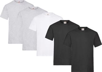 Fruit Of The Loom Herren Heavy Cotton T T-Shirt auch Farbsets M L XL XXL 3XL 5 Pack,2X Grau + 2X Schwarz + 1x Weiss + 1 HL Kauf Notizblock-XXL