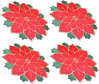 Soimiss 4 St&uuml;ck Weihnachtsstern Tischsets 40cm Rote Leinen Telleruntersetzer mit Polsterschicht Isolierende Platzsets f&uuml;r Festliche Tischdekoration