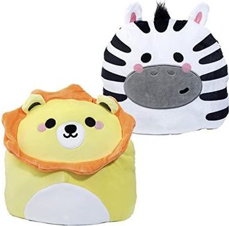 Puckator Kissen mit Pl&uuml;schmotiv, wendbar, Leuchtend, L&ouml;we und Zebra-Motiv