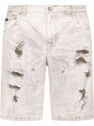 Dolce & Gabbana short en jean &agrave; d&eacute;tails effiloch&eacute;s - Gris