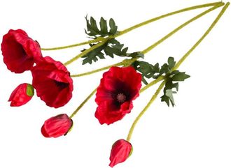 Botanic-Haus künstliche Mohnblume (Sommer und Herbstdekoration) mit 1 Blüte und 1 Knospe Farbe: rot (3 Stück)