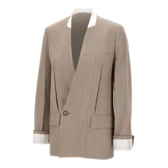 Victoria Beckham Femme, Vestes, Brun, Taille: 36 FR Veste Tailleur Sans Col et &agrave; Basques Pliss&eacute;es