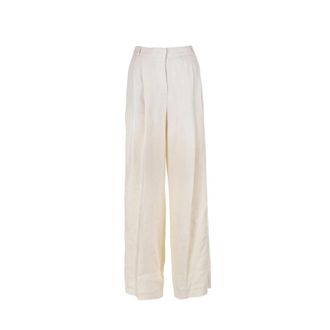 Eleventy Femme, Pantalons, Beige, Taille: 38 FR Wide Leg Linen Blend Pantalons