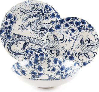 Excelsa Zen Tellerservice, 18-teilig, Keramik, Weiß und Blau