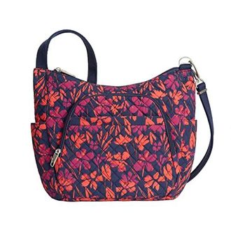 Travelon Mixte Anti-Theft Classic Crossbody Bucket Bag Sac Seau à bandoulière, Motif Floral Peint, 14 x 11 x 4