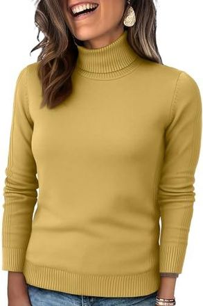 Generic Pull Femme Hiver Chaud col Montant Mode Ample Sweatshirts Couleur Unie Pull Femme Chic et El&eacute;gant D&eacute;contract&eacute; Manche Longue Jumper Tops Jaune