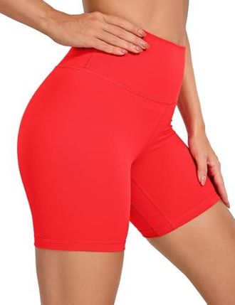 CRZ YOGA Femmes Naked Feeling Yoga Gym Shorts Taille Haute Entraînement en Cours Motard Shorts - 7/10/15/20cm Rouge Profond 44