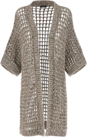 PESERICO Femme, Pulls, Gris, Taille: 36 FR Sequin Mesh Cardigan
