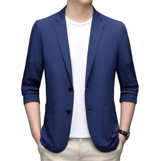 Generic Kyayu Veste d&eacute;t&eacute; en soie glac&eacute;e pour homme - Blazer daffaires &agrave; revers - Manteaux de sport d&eacute;t&eacute; pour homme, bleu marine, XXL