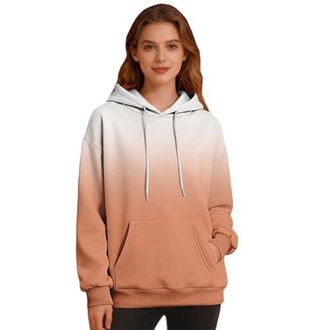 Generic Pull &agrave; capuche tendance d&eacute;grad&eacute; pour femme, pull &agrave; manches longues, pull &agrave; capuche surdimensionn&eacute; confortable, streetwear, haut d&eacute;contract&eacute;, coupe amp