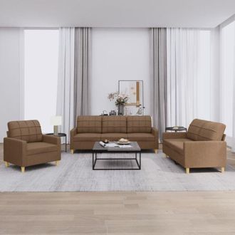 vidaXL 3-tlg. Sofagarnitur mit Kissen Braun Stoff vidaXL