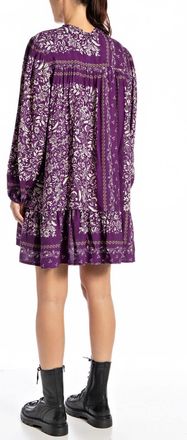 Replay Damen W9782 Kleid, 010 Black/Gold/Teal/Camel, S