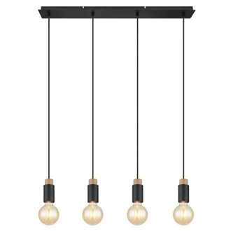 Globo Lighting H&auml;ngeleuchte Esstischleuchte 4 flammig Pendelleuchte Holzlampe Wohnzimmerleuchte, Holz Metall dunkelbraun schwarz, 4x E27, LxH 75 x 120 cm