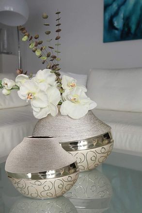 Gilde 1 x runde Vase Stella Keramik champagner Höhe 22 cm Vase Tischdeko Geschenk