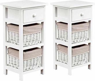 Costway Lot 2 Tables de Chevet avec 1 Tiroir et 2 Panier dOsier Amovible,Cadre en Bois de Paulownia Style Vintage Rustique - Costway
