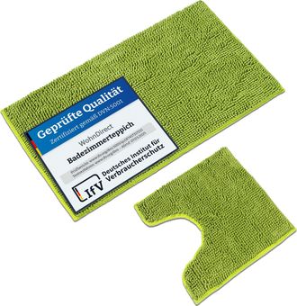 WohnDirect Badematten Set 2 teilig Gr&uuml;n - WC Vorleger (45x45cm), Badematte (50x80cm) - rutschfest waschbar Badezimmerteppich MIT WC-Ausschnitt