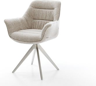 DELIFE Drehstuhl Kaira-Flex Webstoff Soft Beige Kreuzgestell kantig Edelstahl 180&deg; drehbar, Esszimmerst&uuml;hle