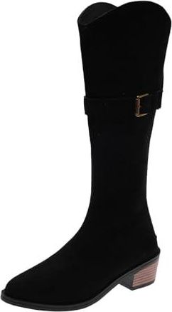 Generic Bottes de cowboy pour femme - Bottes western larges et d&eacute;contract&eacute;es - En daim synth&eacute;tique - Fermeture &eacute;clair dans le dos - Talon &eacute;pais - Confortables