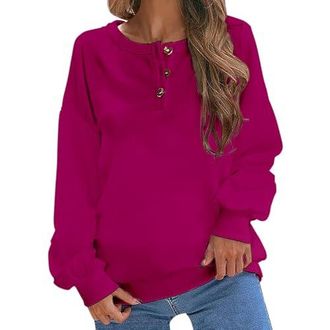 Generic Sweat-shirt uni confortable pour femme - Haut léger - Tendance - Décontracté - Sweat-shirt chaud à manches longues - Col rond - Chemise imprimée douce