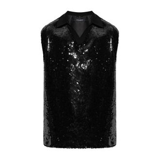 Dolce & Gabbana Homme, Tops, Noir, Taille: XL Haut sans manches à paillettes