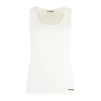Jil Sander Logo-Print Baumwoll-Tanktop - - Tops - Damen - Wei&szlig; - XS