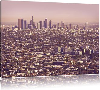 Pixxprint Los Angeles City Traffic Buildings, Größe: 100x70cm, Leinwandbild, fertig gespannt, Wandbild, Dekoration, Kunstdruck, kein Poster