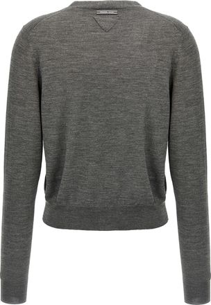 Prada Womens Gray Virgin Wool Cardigan Clothing