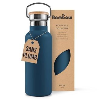 Bambaw Gourde Isotherme 750 ml, Bouteille dEau Bleue, Gourde Inox 750 ml, Gourde Sport, Gourde Thermos - Bleu Saphir