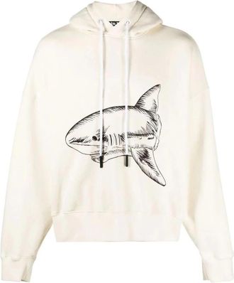 Palm Angels Shark Print Cotton Hoodie - - Sweatshirts & Hoodies - Herren - Wei&szlig; - XL
