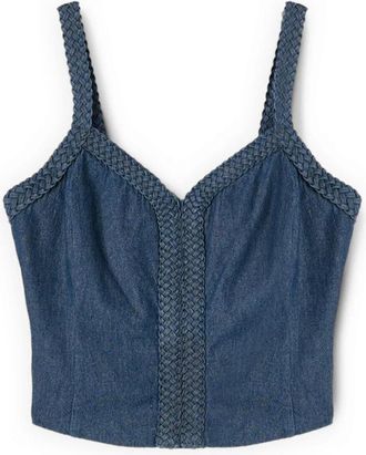 Motivi Femme, Tops, Bleu, Taille: 34 FR Top en jean &agrave; bretelles tress&eacute;es