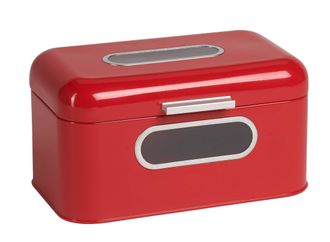 Echtwerk Echtwerk Brotkasten, Retro-Brotbox aus Metall mit Sichtfenster, Platzsparende Aufbewahrungsbox, Brotkorb mit Deckel, rot, 30 x 20 x 16.5 cm