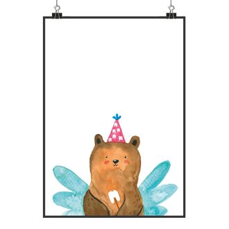 Mr. & Mrs. Panda Bild B&auml;r Zahnfee Motiv DIN A4 - Geschenk, wanddeko, drucke, Wandbild, Milchzahn, Erster Zahn, Teddy, Plakat, Fee, Poster