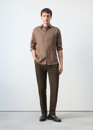 Mango Chemise regular fit 100 % lin chocolat - Homme - XXL - MANGO MAN